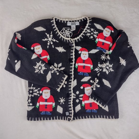 Segue | Sweaters | Vintage 9s Ugly Chrismas Sweater Appliqued Santa Snowflakes Cardigan | Poshmark